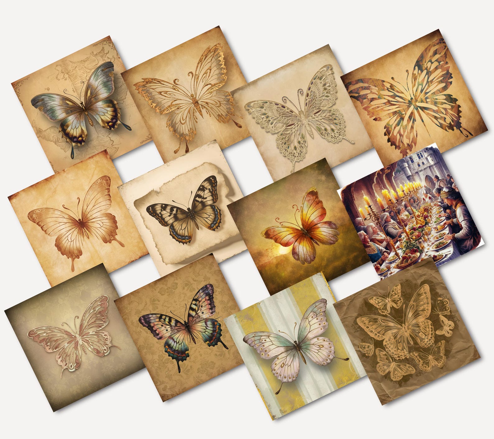 Vintage Butterfly Digital Paper, Butterfly Nostalgia, Vintage ...