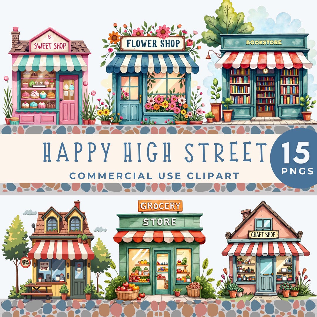 Quirky Shopping Clipart, Whimsical Shopfronts PNG, Colorful Storefront ...