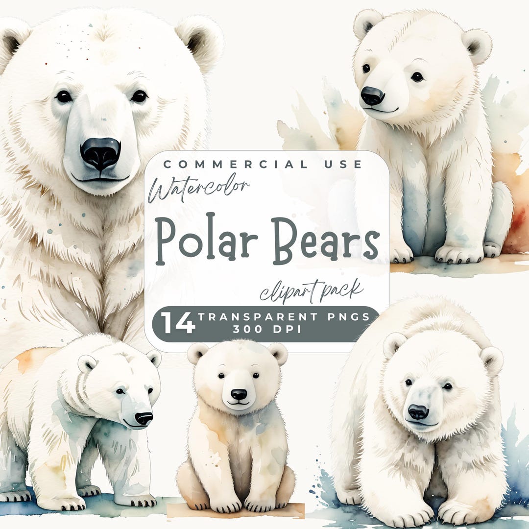 Watercolor Polar Bear Clipart PNG, Winter Animals Clip Art, Paper ...