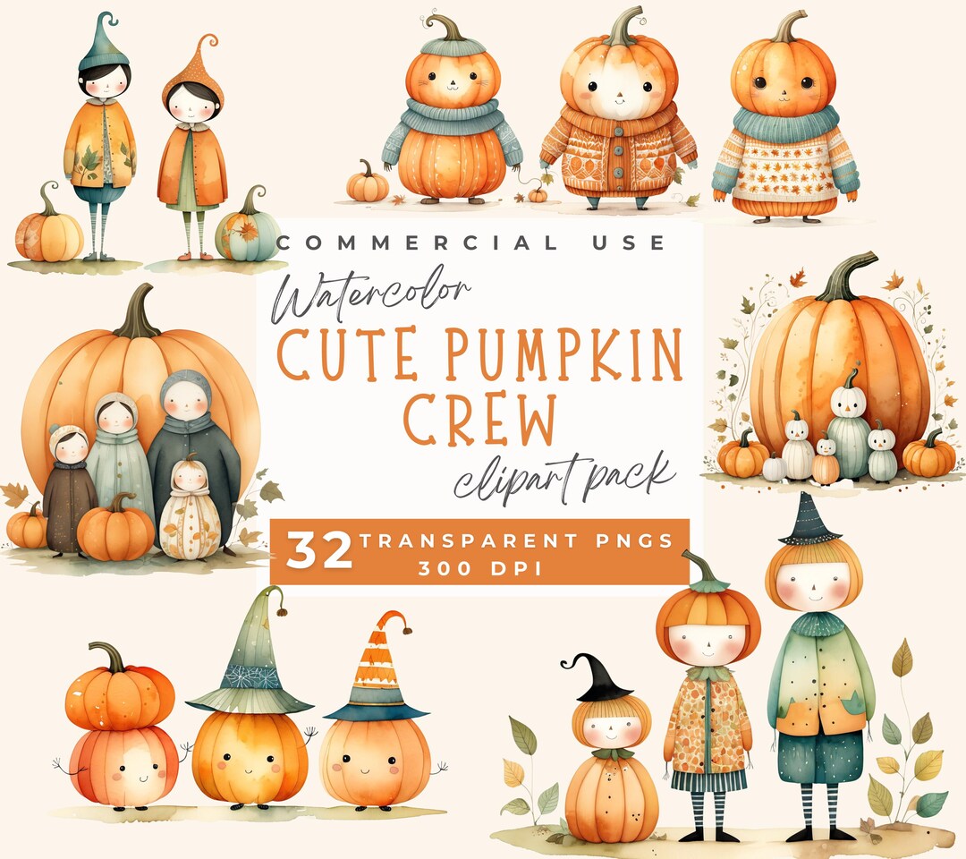 Cute Pumpkin Clipart PNG, 32 Whimsical Pumpkin Characters & Elements ...