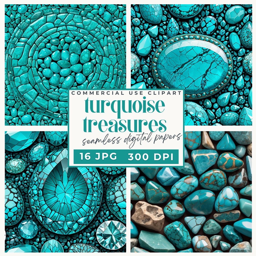 Turquoise Gemstone Digital Paper Pack JPG, Gemstone Patterns ...