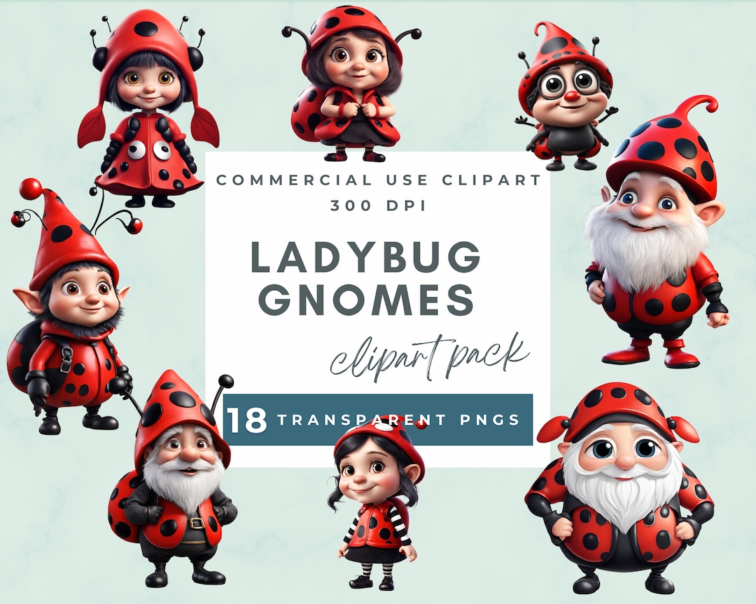 Ladybug Gnome Clipart Bundle, Ladybird Gnome Clipart, Printables, Junk ...