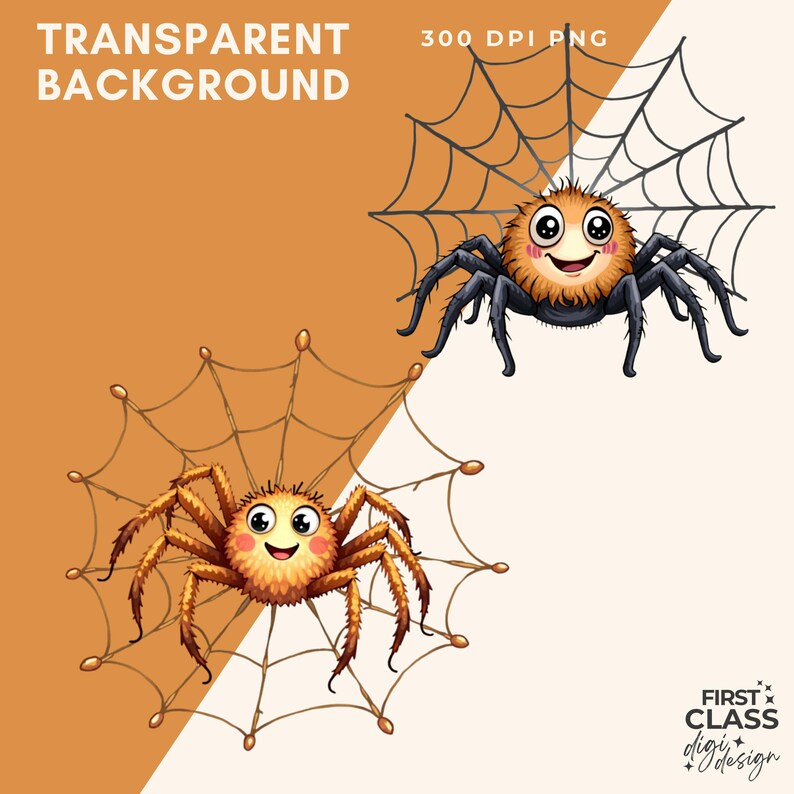 Cute Spider in a Web Clipart, Watercolor Clip Art PNG, Whimsical Nature ...