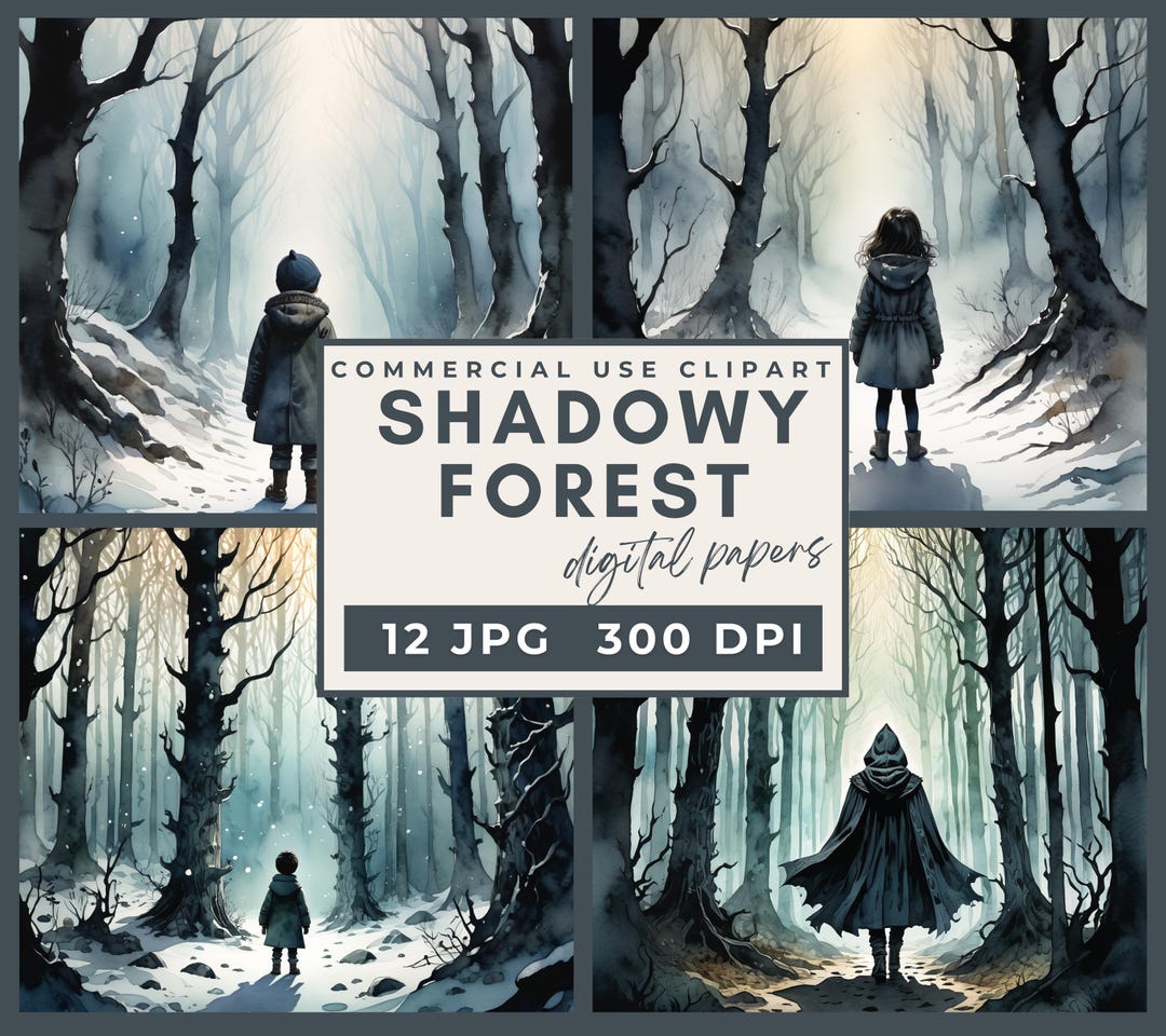 Watercolor Dark Forest Clipart, Enchanted Forest JPG Night Landscape ...