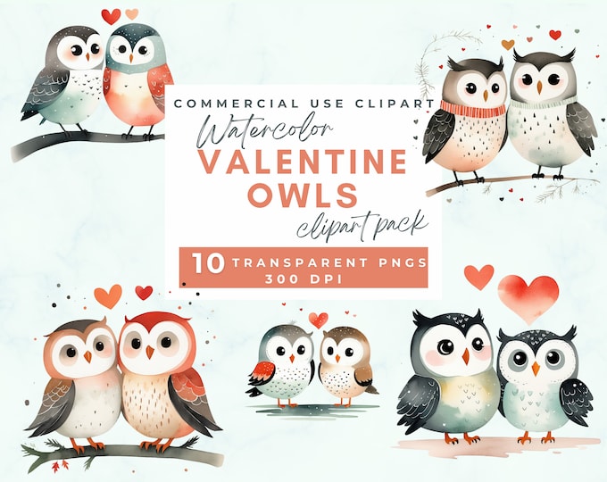 10 X Owls & Hearts Couple Clipart Bundle - High Quality Jpgs - Romantic ...