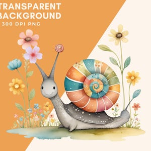 Cute Snail Clipart, Cute Whimsy Watercolor Snail Clip Art Illustration ...