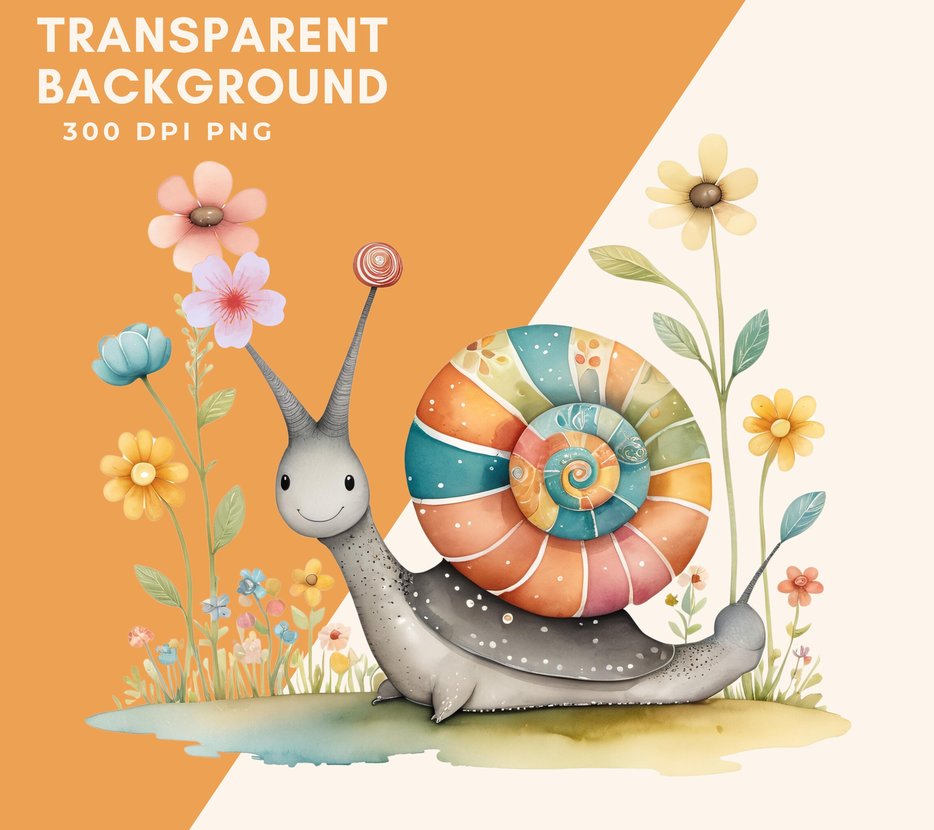 Cute Snail Clipart, Cute Whimsy Watercolor Snail Clip Art Illustration ...