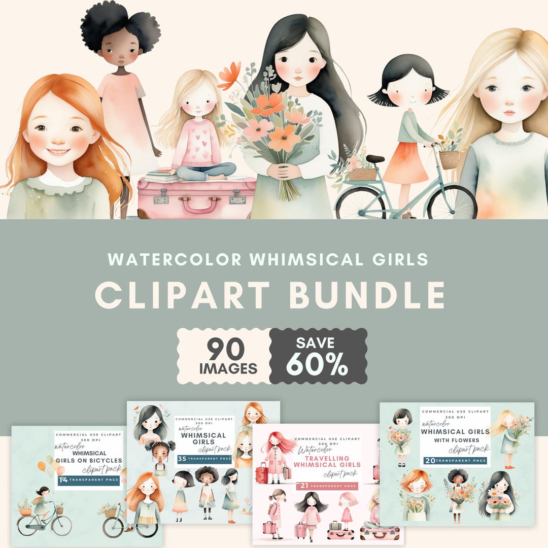 Whimsical Girls Clipart Value Bundle, Quirky Girl Clipart, Paper Doll ...