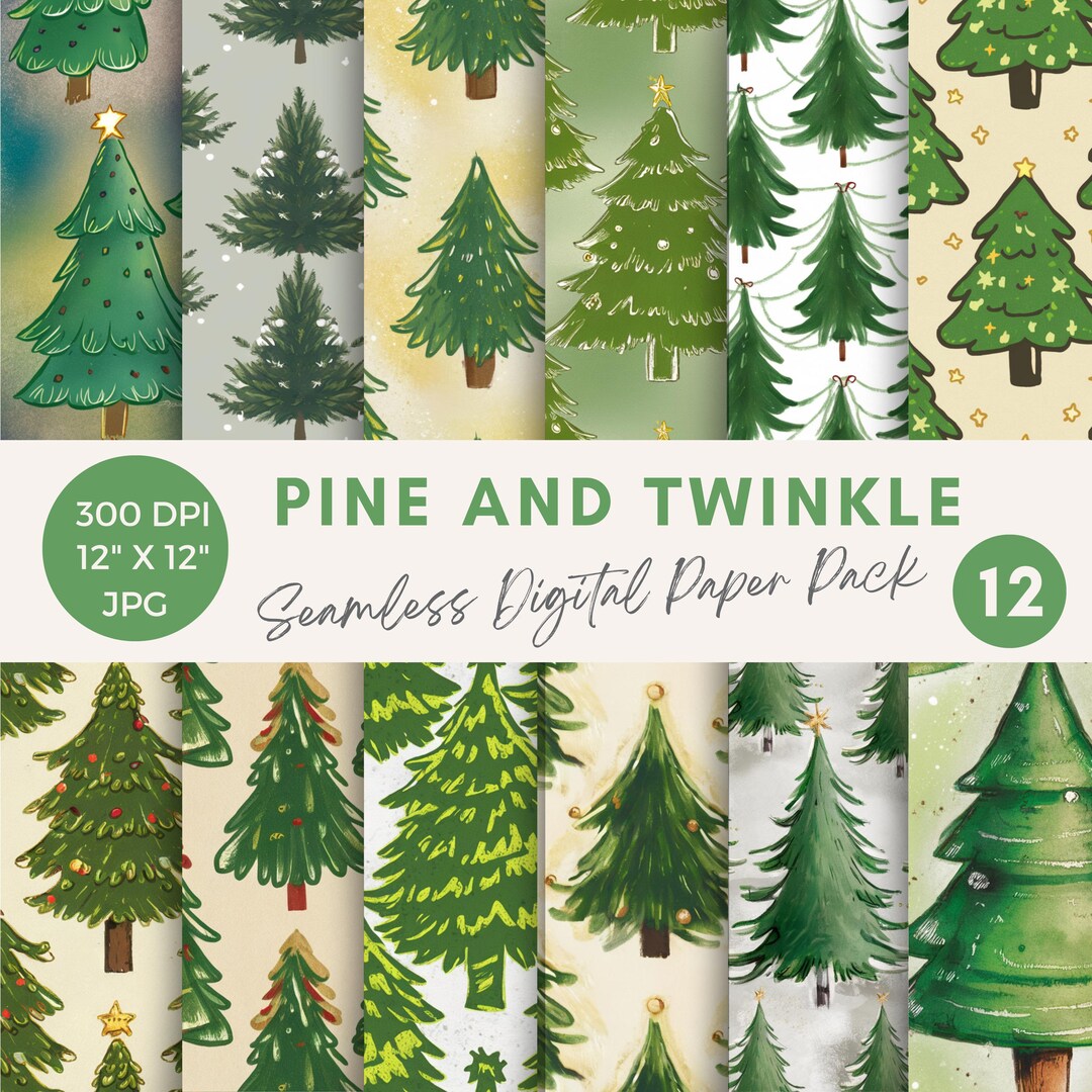 Christmas Pattern Digital Papers Xmas Tree Seamless Patterns, Winter ...