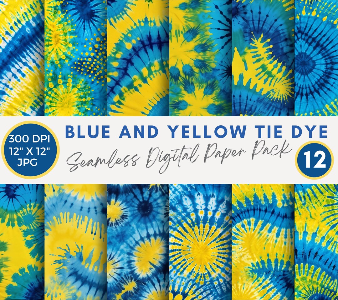 Blue and Yellow Tie Dye Digital Paper Swirl Background Textures Royal ...