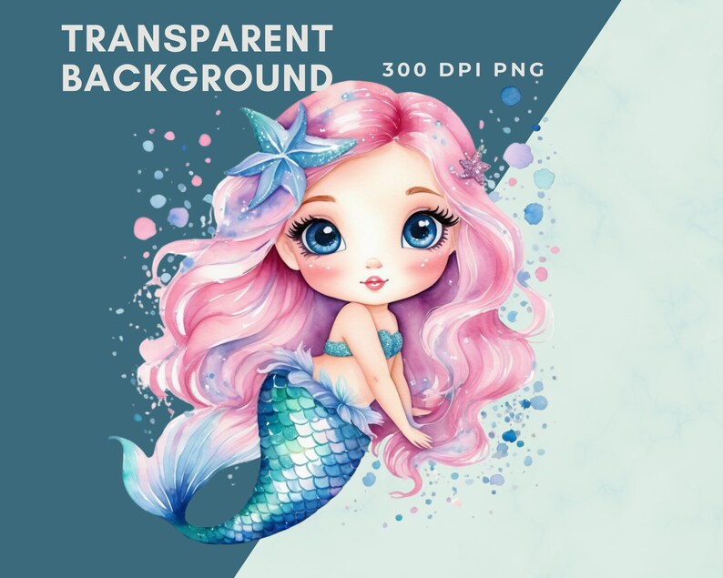 Watercolor Mermaid Clipart, Mermaid PNG Watercolor Cute Mermaid Clipart ...