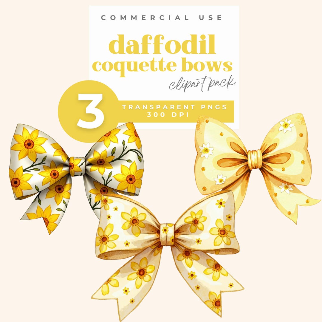 Daffodil Yellow Coquette Bow Clipart Springtime Floral Ribbon Spring ...