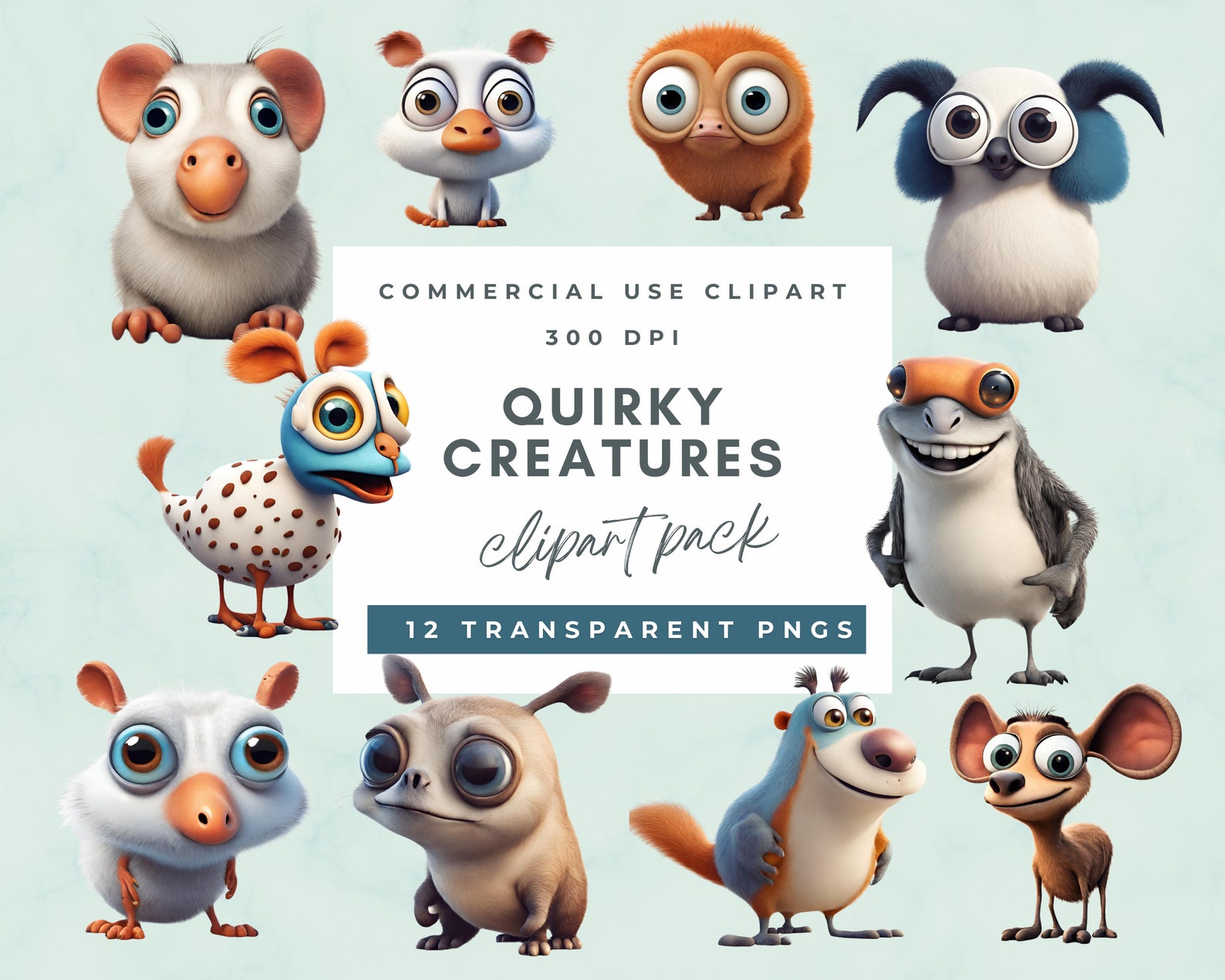 Quirky Weird Creatures Clipart, Quirky Animals Clipart, Funny Animals ...