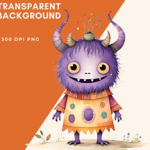 Watercolor Cute Monster Clipart Cute Halloween Monster Clipart Creepy ...
