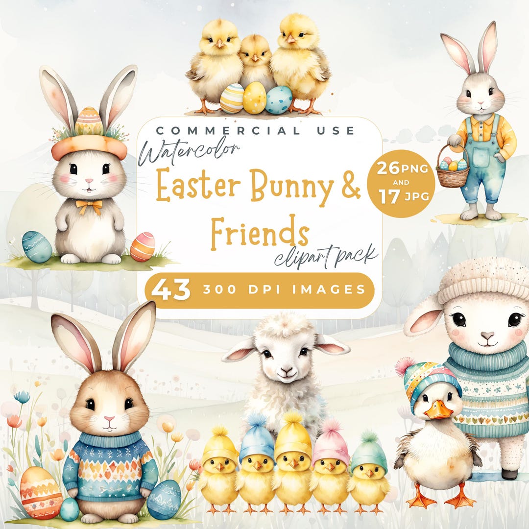 Easter Bunny and Friends Clipart Pack, Cute Spring Animals PNG ...