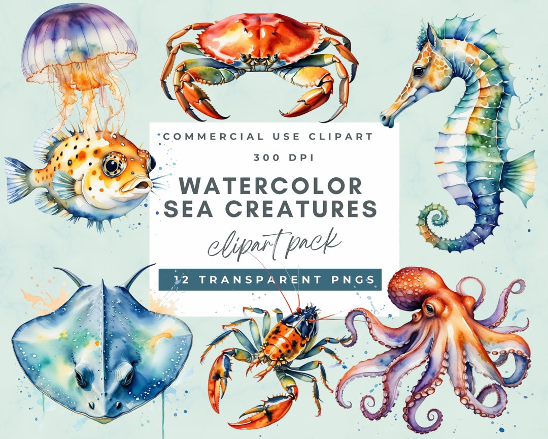 Watercolor Sea Creatures Clipart, Ocean Animals Illustrations, Under ...