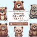 Grumpy Brown Bear Clipart, Digital Line Art Grumpy Bear Printable PNG ...