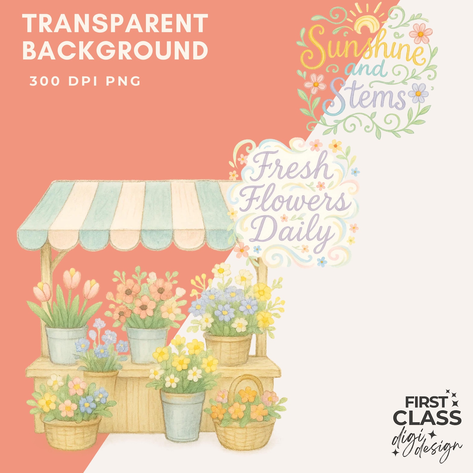 Flower Market Stand Clipart, Floral Stall PNG, Spring Flower Shop Clip ...