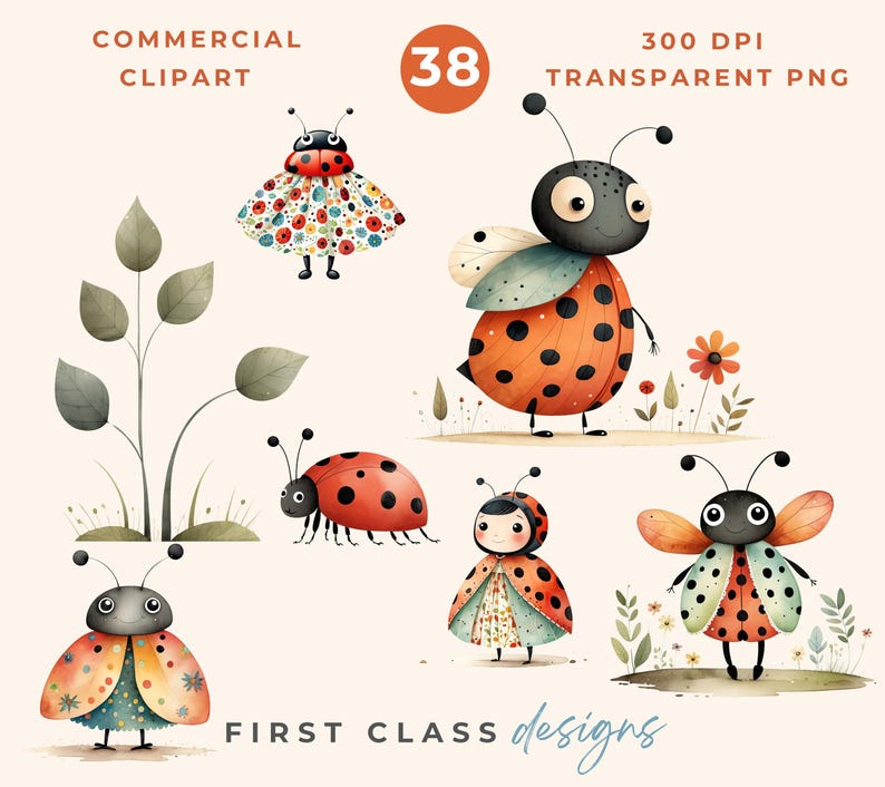 Clipart Cute Ladybug, Watercolor Cute Ladybug Clip Art, Spring Summer ...