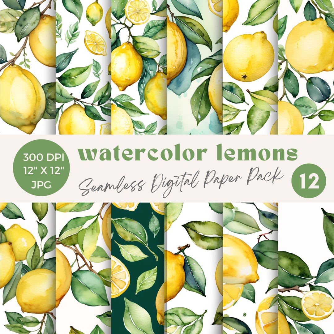 Digital Paper Pack Watercolor Lemons Seamless Patterns Digital Paper ...