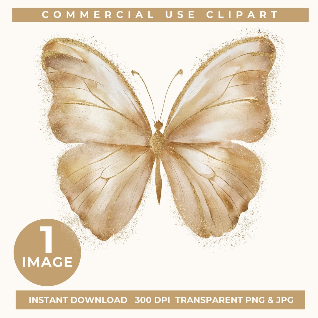 Gold Glitter Butterfly Clipart, Sparkly Butterflies PNG, Metallic ...