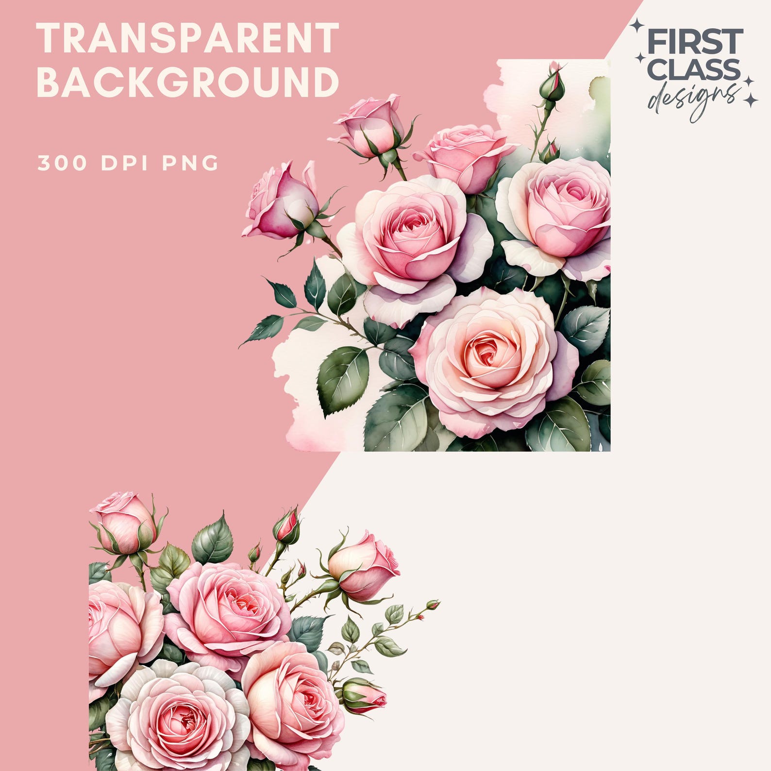 Pink Rose Corner Clipart, Pink Rose Floral Corner Border Clipart ...