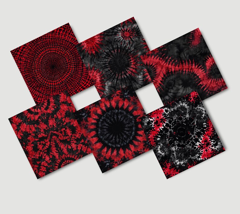 Red and Black Tie Dye Digital Paper, Red and Black Tie-dye Swirl ...
