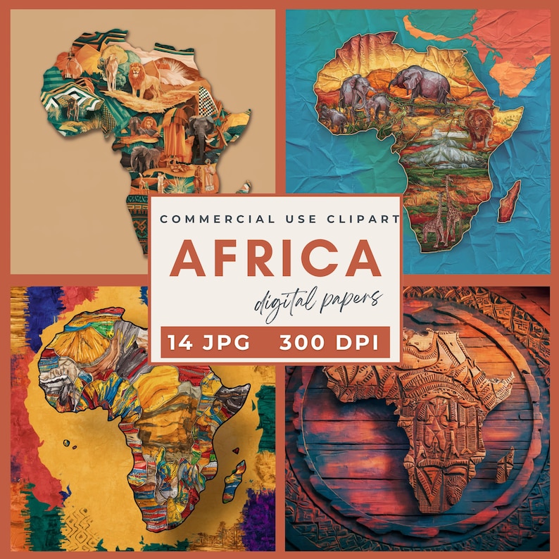 Africa Digital Papers, Map of Africa Printable Papers, Junk Journal ...