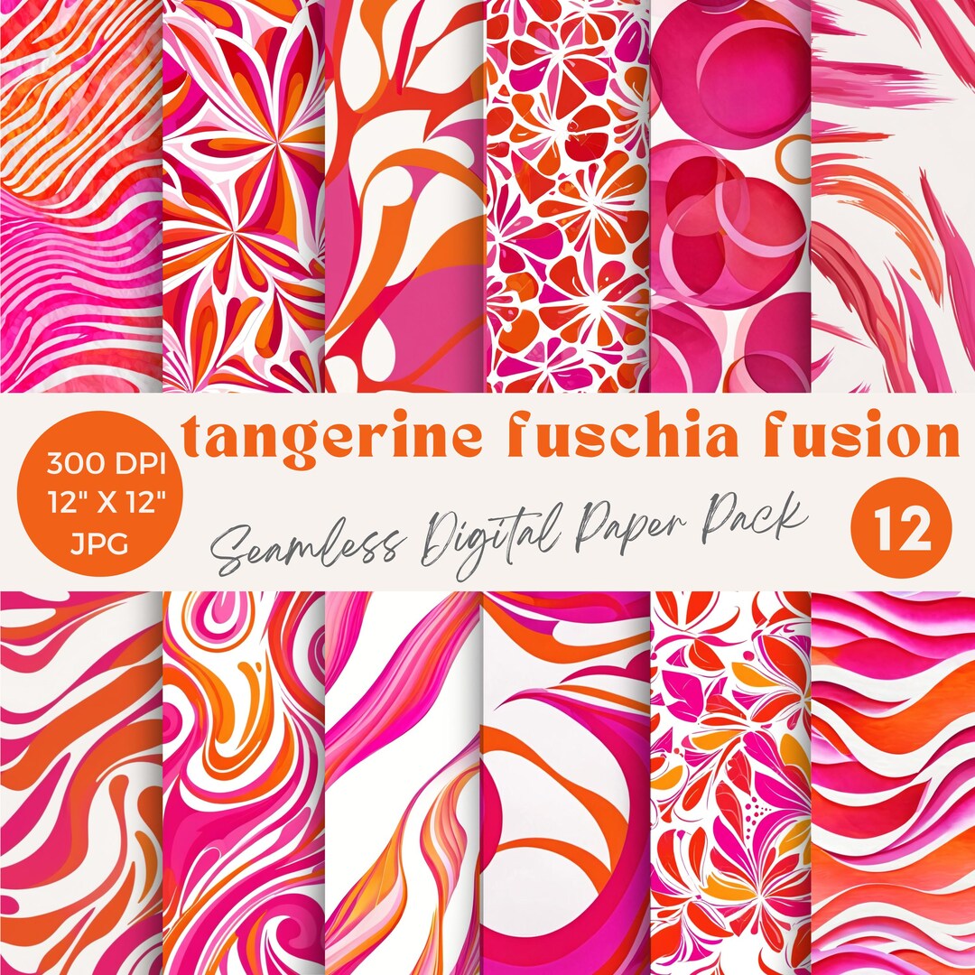 Bright Pink and Orange Abstract Seamless Patterns, Hot Pink and Orange ...