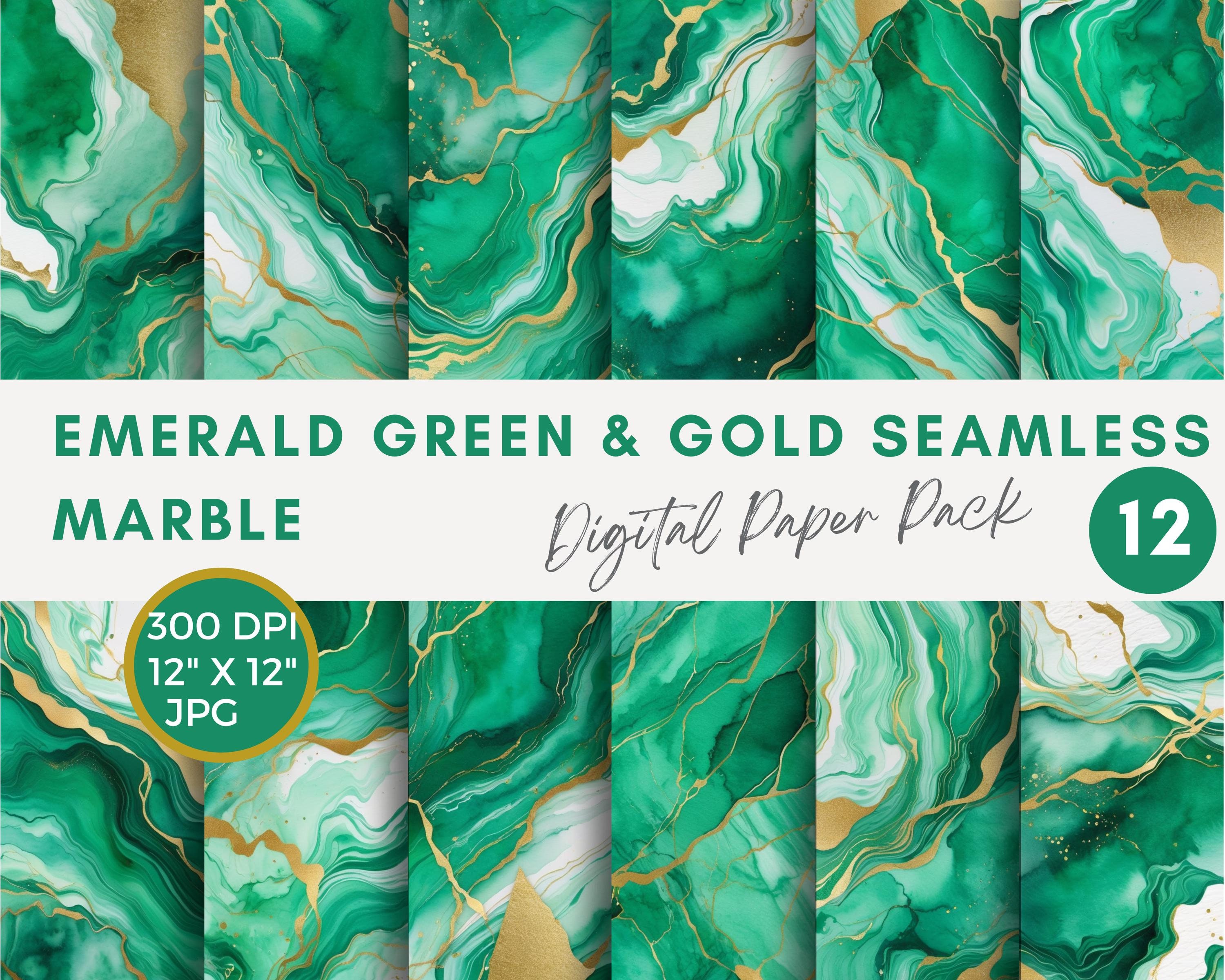 Emerald Green and Gold Digital Paper, Marble Digital Paper Pattern ...