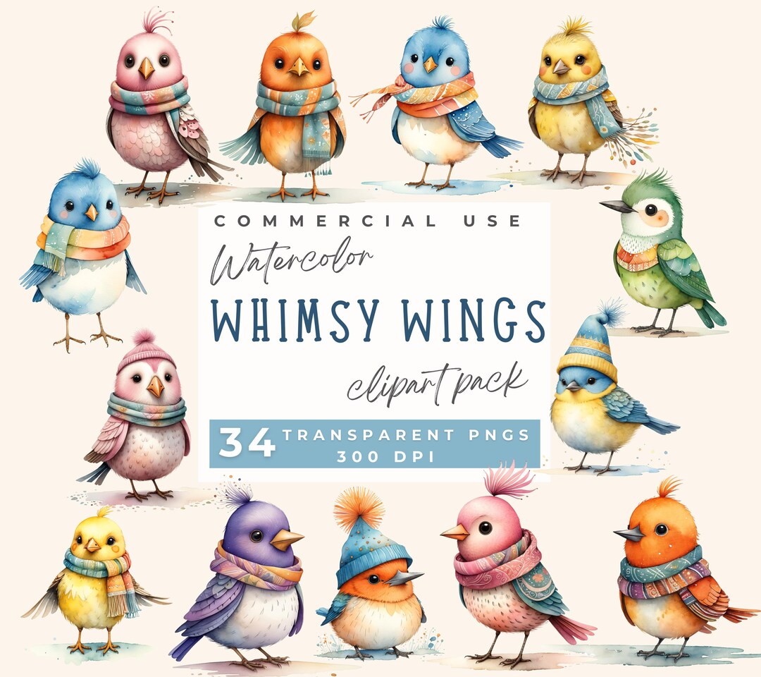 Cute Birdie Clipart, Whimsical Birds Clipart, Quirky Birds Clip Art ...