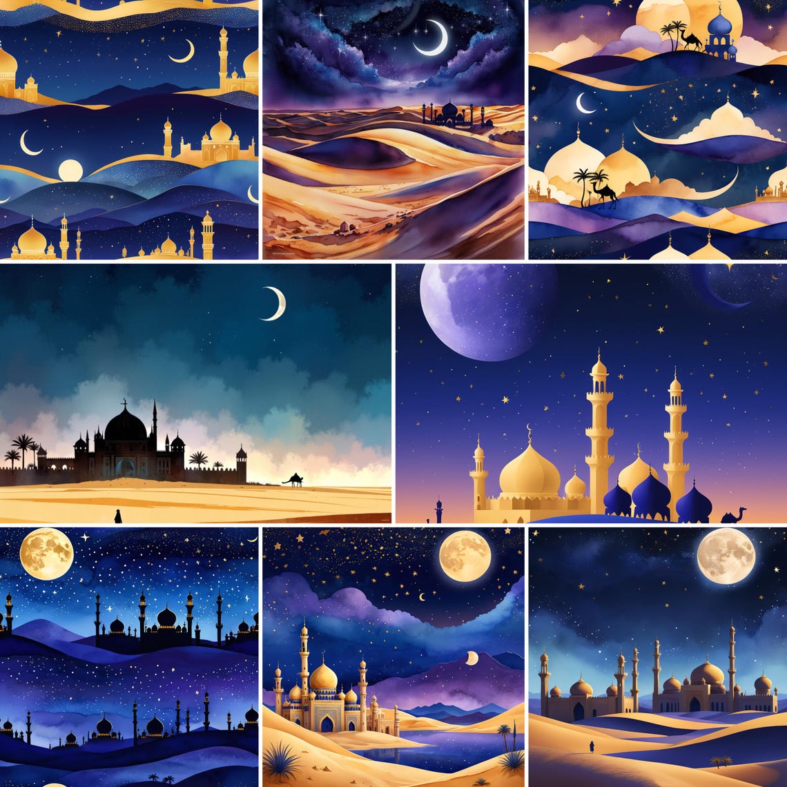 Arabian Nights Digital Paper, Desert Backgrounds, Magic Sands Midnight ...