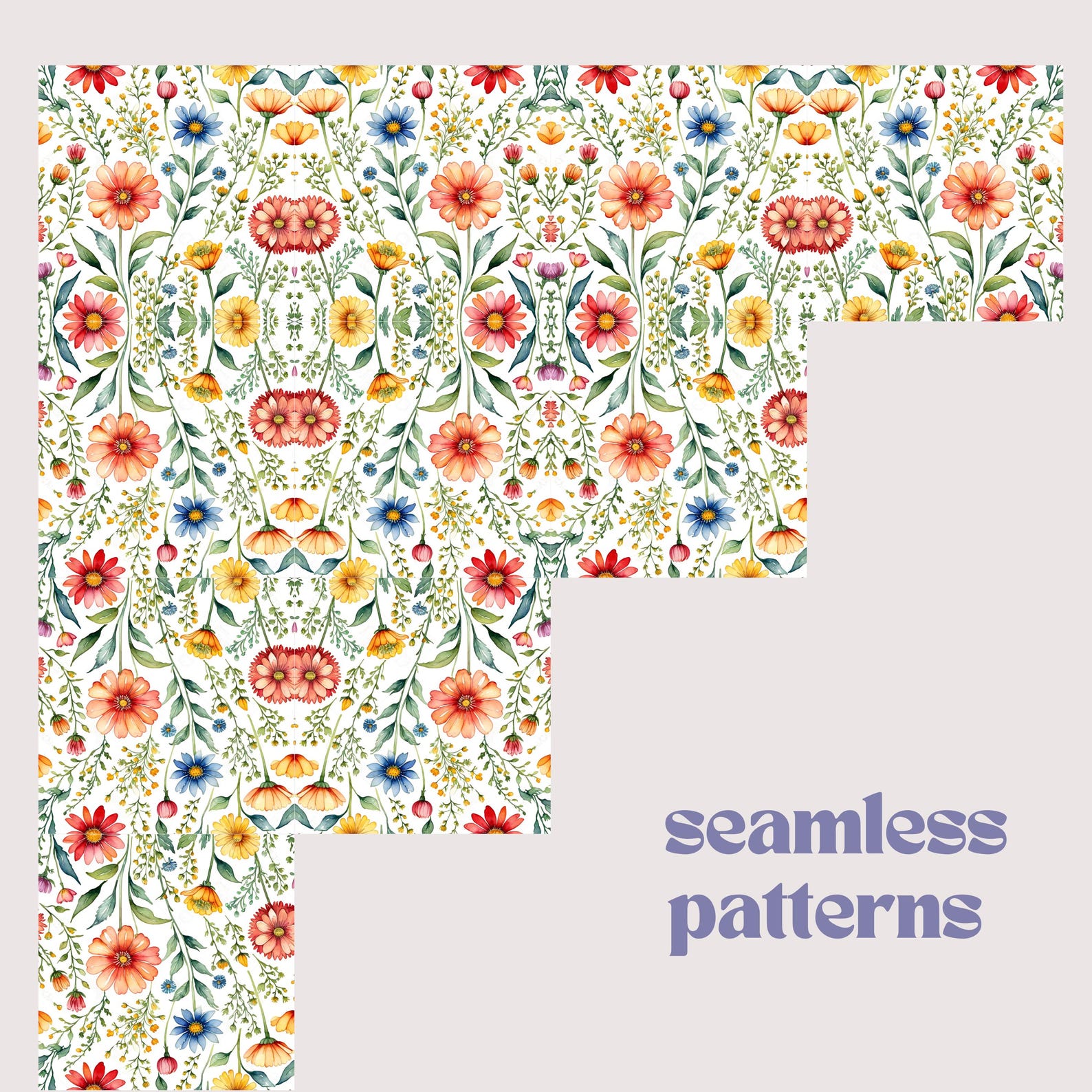 Bright Blooms Floral Digital Papers Seamless Patterns JPG, Bright ...