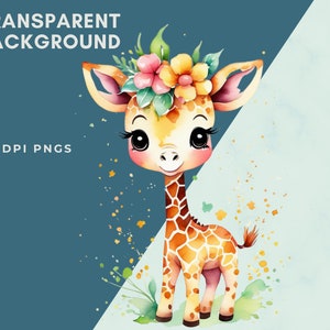 Watercolor Cute Giraffe Clipart, Baby Giraffe PNG, Floral Giraffe ...