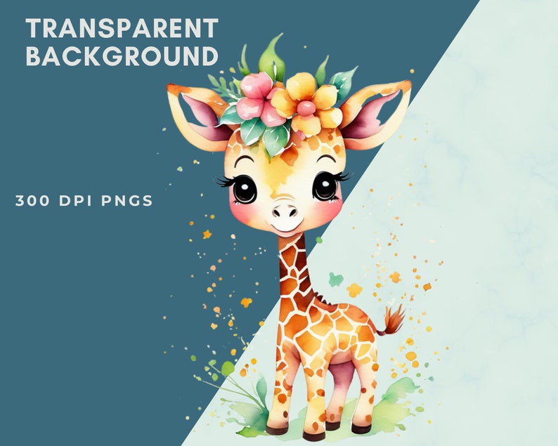 Watercolor Cute Giraffe Clipart, Baby Giraffe PNG, Floral Giraffe ...