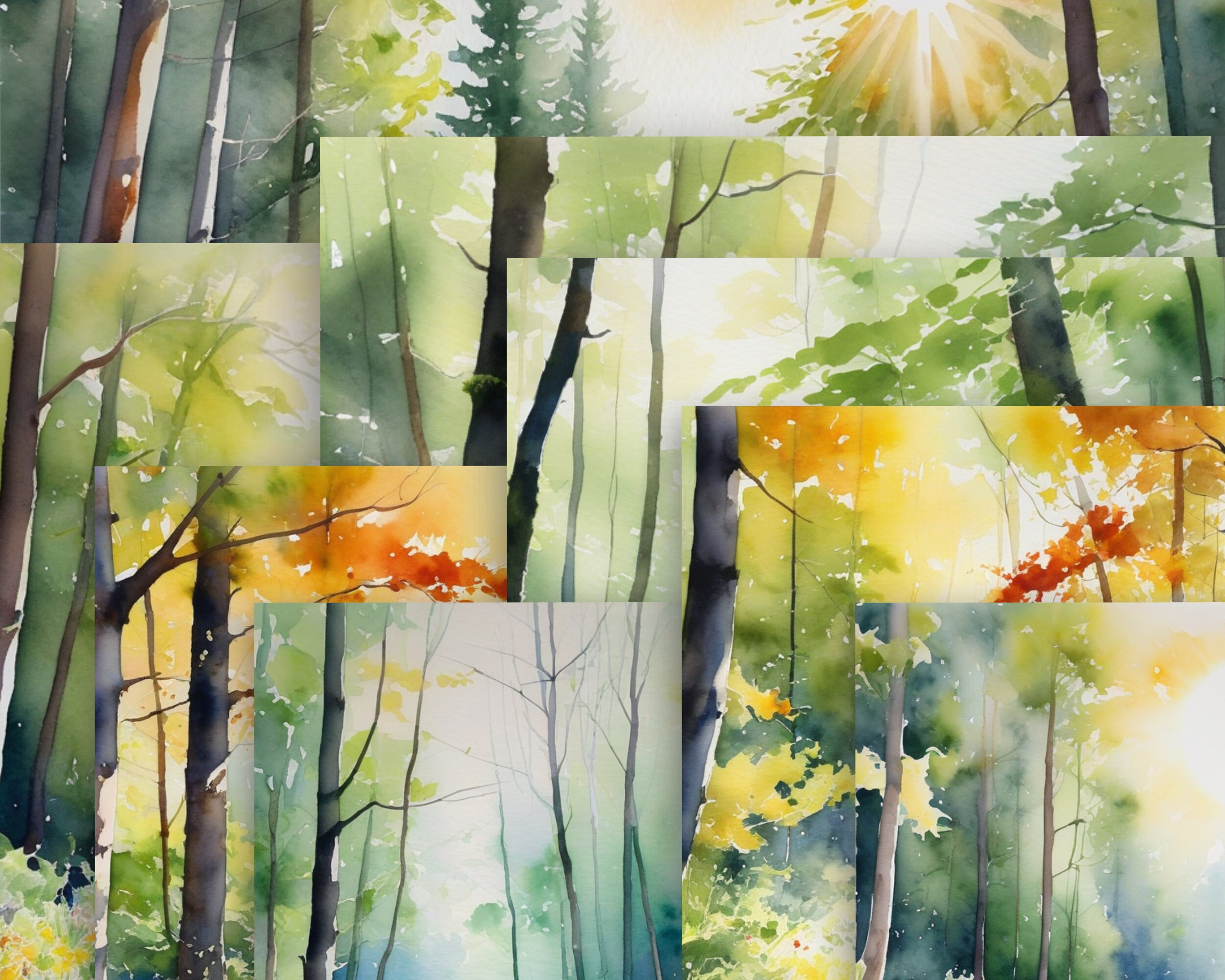 Watercolor Forest Path Clipart JPG, Watercolor Forest Path Digital ...