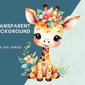 Watercolor Cute Giraffe Clipart, Baby Giraffe PNG, Floral Giraffe ...