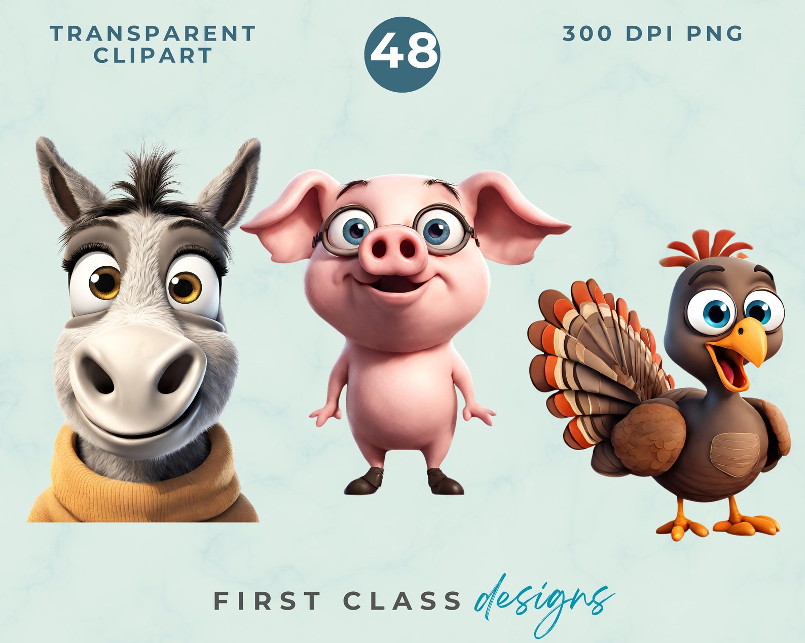 Quirky Farm Animals Clipart, Whimsical Farm Animals Clipart, Farm Clip ...