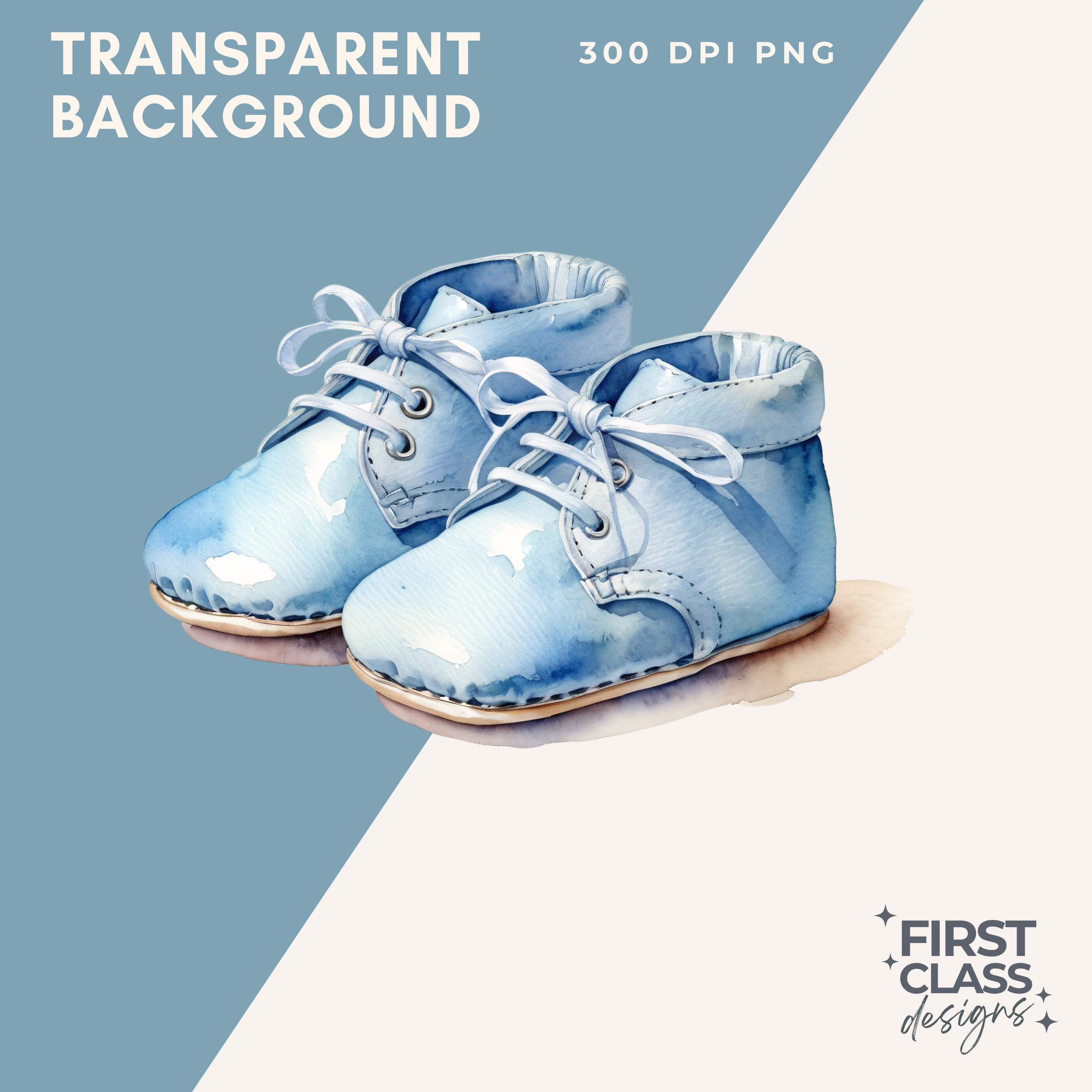 Watercolor Blue Baby Boy Shoe Clipart, Boy Newborn Nursery PNG, Baby ...