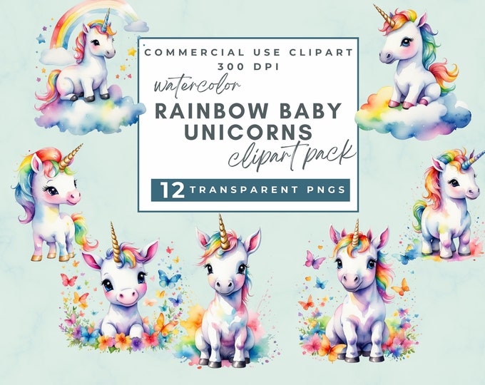 Rainbow Unicorn Clipart, Cute Unicorn PNG, Unicorn Digital Download ...
