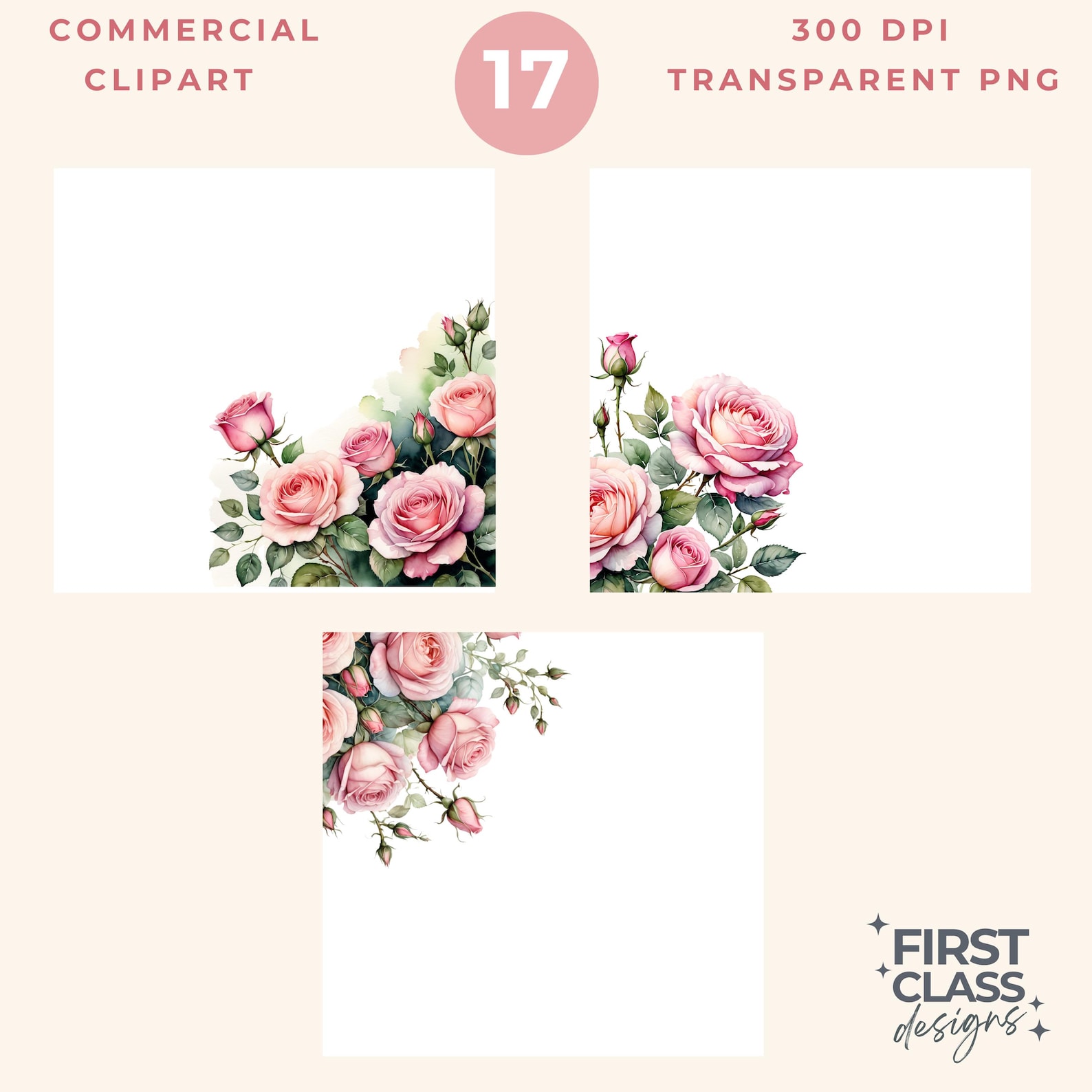 Pink Rose Corner Clipart, Pink Rose Floral Corner Border Clipart ...