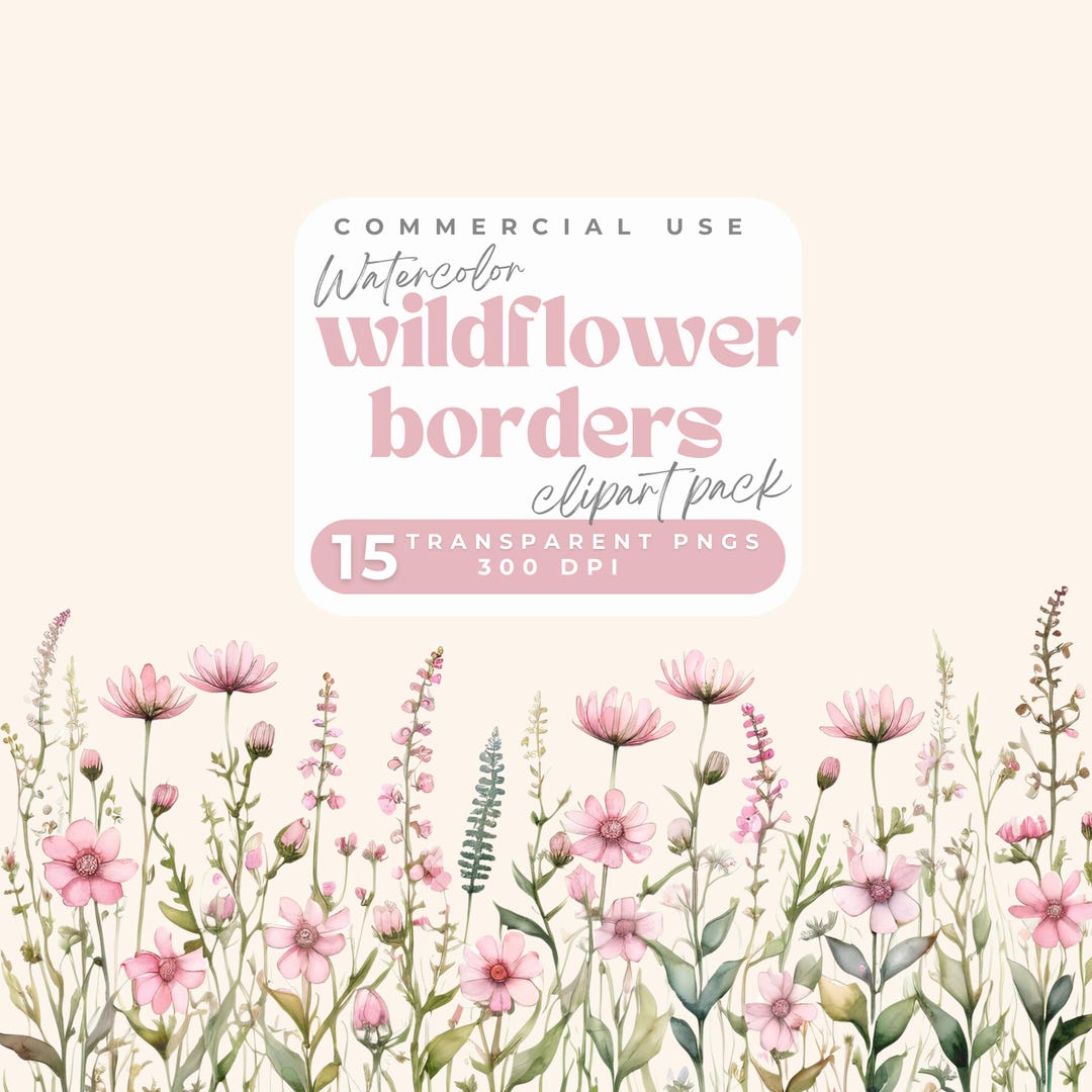 Soft Pink Wildflower Border PNG, Watercolor Floral Clipart, Wildflowers ...