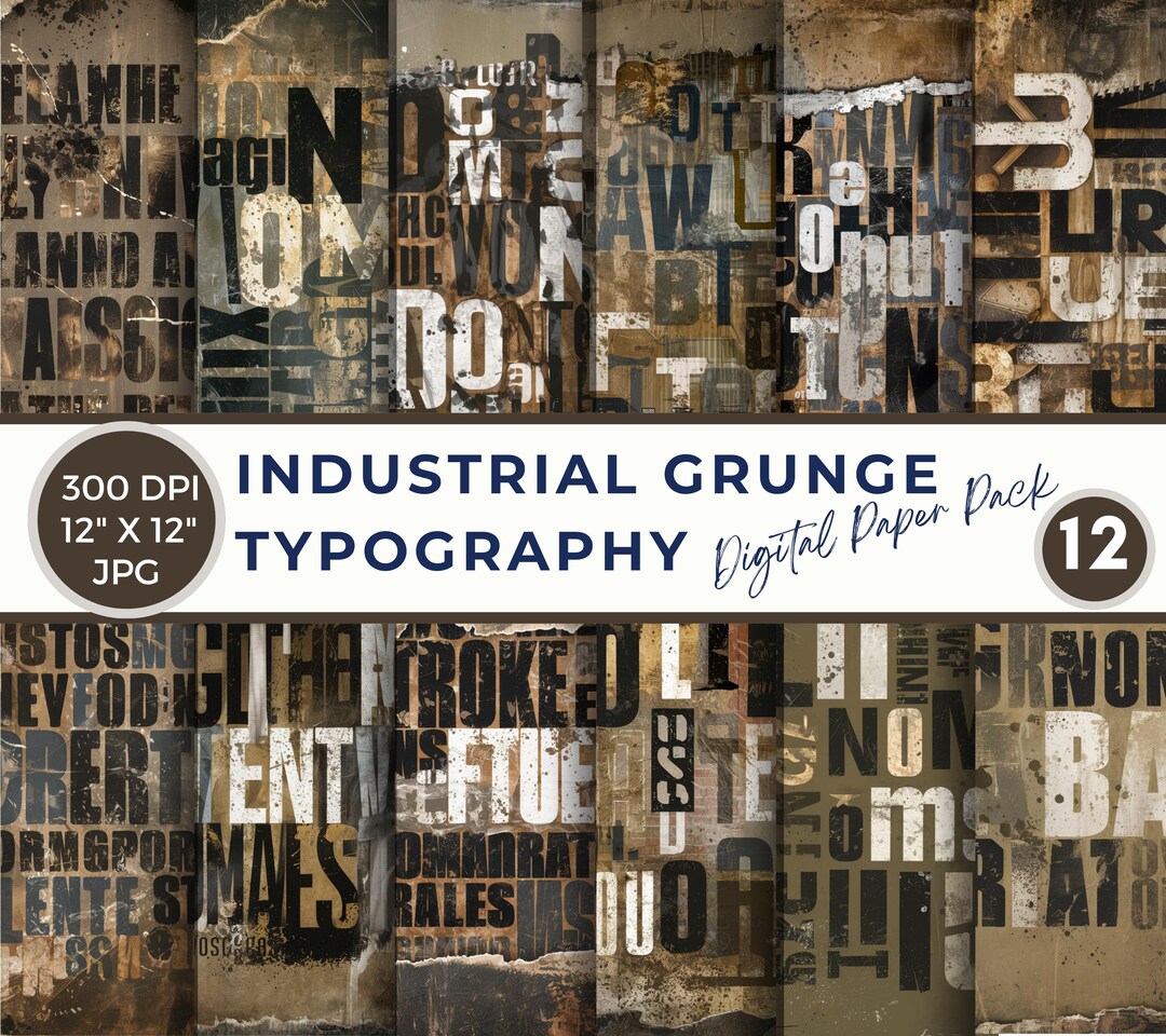 Grunge Letters Digital Papers, Industrial Grunge Typography, Digital ...
