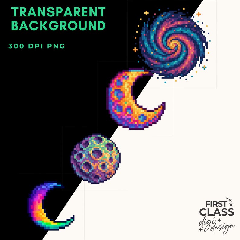 Pixel Space Clipart Pack, 8 Bit Space Graphics, Retro Game Clip Art ...