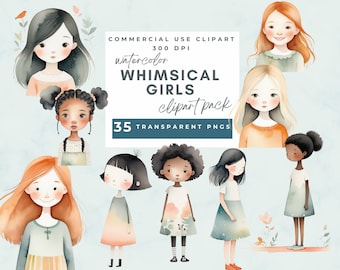 Whimsical Girl Clipart: Watercolor Fantasy PNG Jpgs (digital Download ...