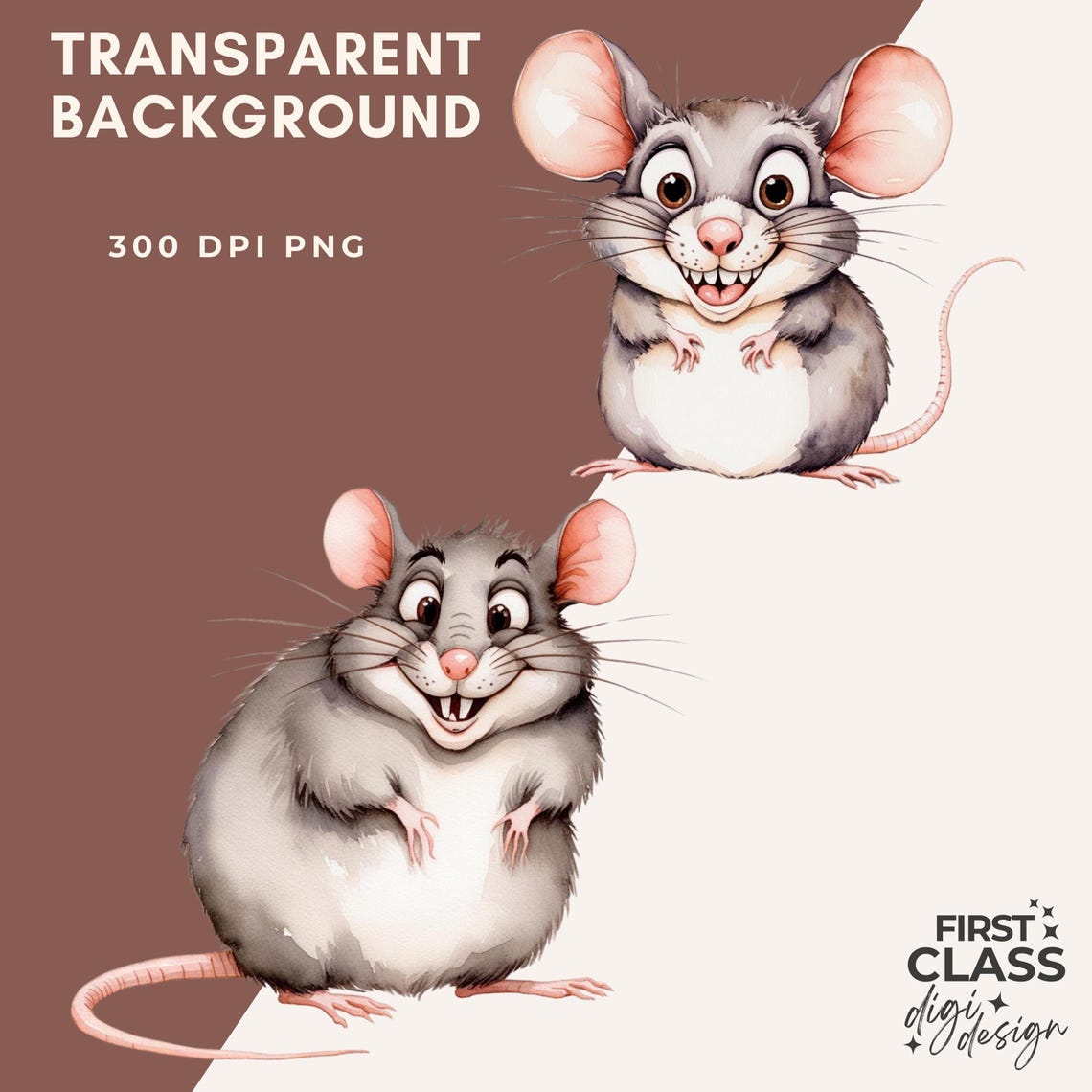 Quirky Rats Clipart, Whimsical Cute Rats Clip Art, Funny Cartoon Rats ...