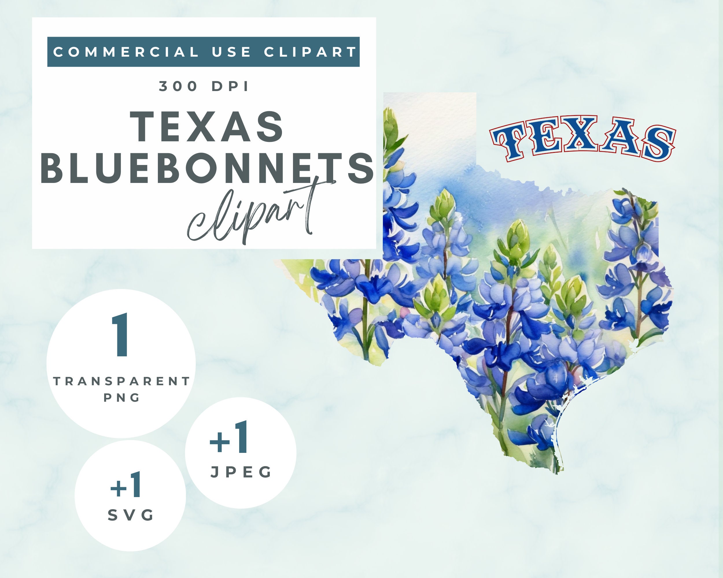 Watercolor Bluebonnet Texas Clipart Texas Map Bluebonnets, Single Image ...