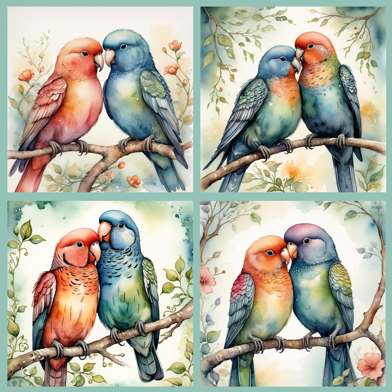 Valentine Love Birds Clipart, Watercolor Love Birds Clipart JPG ...