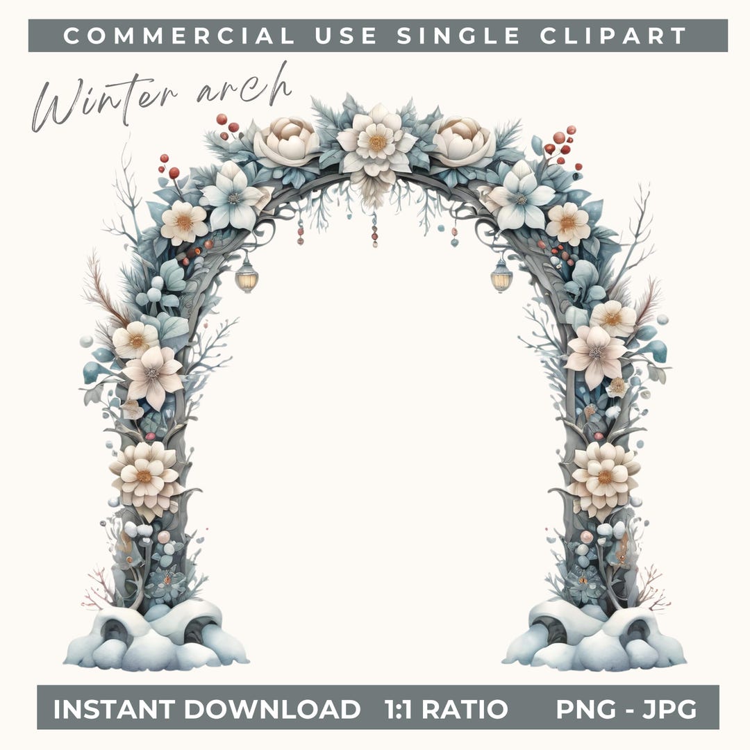 Winter Arch Clipart, Watercolor Pastel Blue Floral Arch, Winter Wedding ...