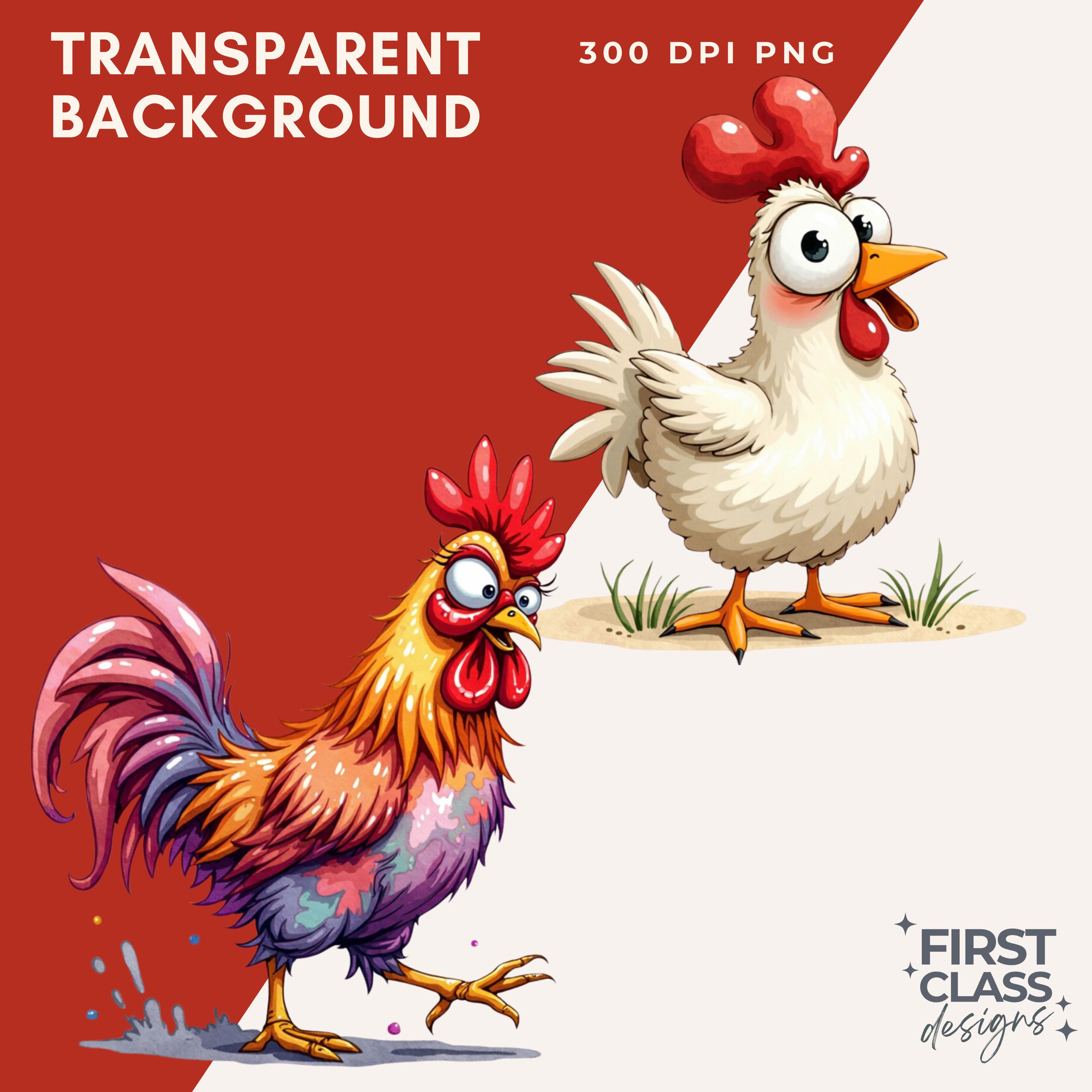 Cute Quirky Chicken Clipart, Funny Chicken Clip Art, Whimsical Crazy ...